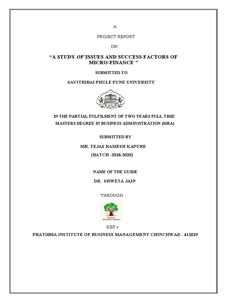 Dissertation Report Tejas | PDF | Microfinance | Microcredit