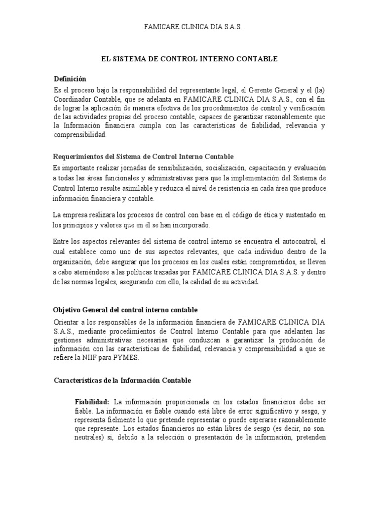 Sistema de Control Interno Contable | PDF | Contabilidad | normas ...