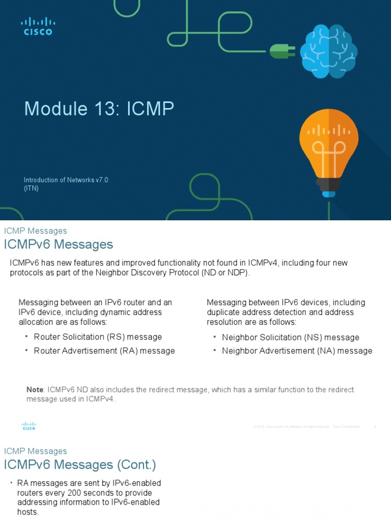 Module 13: ICMP: Introduction of Networks v7.0 (ITN) | PDF | I Pv6 | Computer Mediated Communication