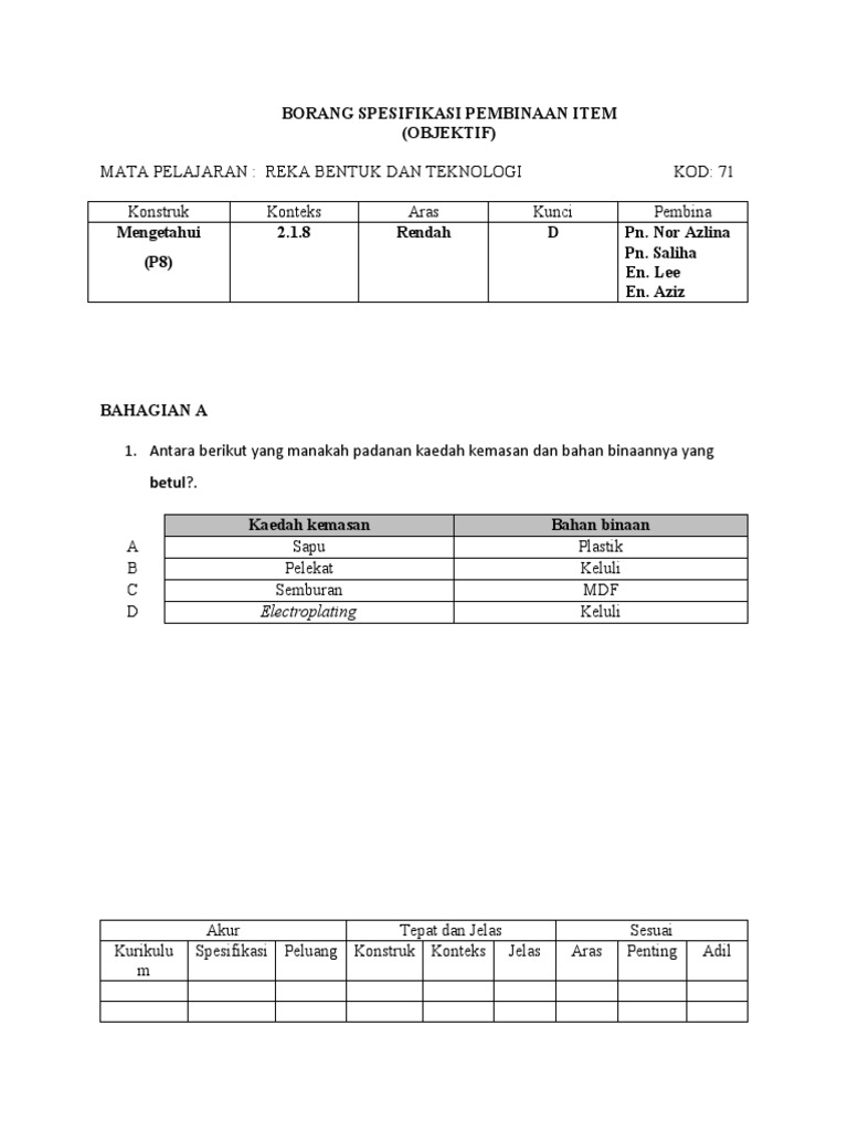 Borang Topi Kasut Bahagian A | PDF