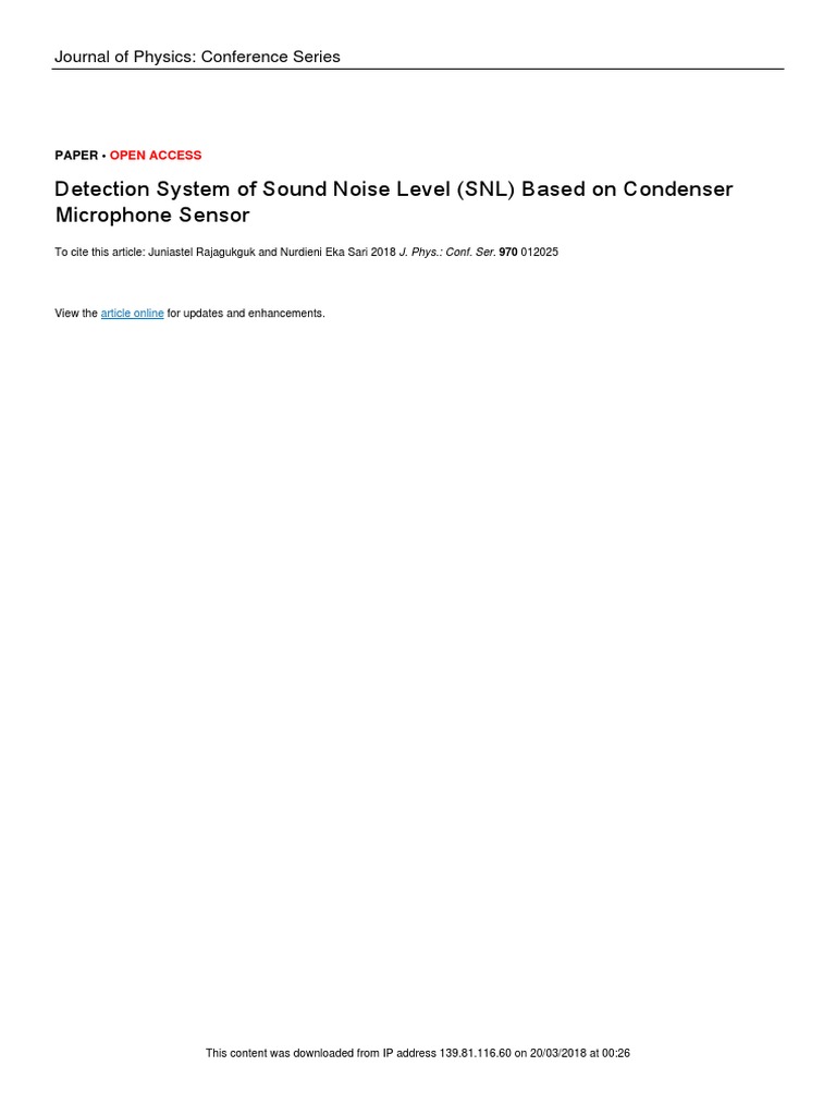 Detection of Sound Noise Levels Using a Condenser Microphone Sensor and ...