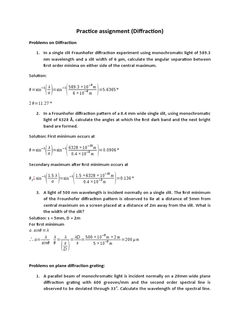 Solution Practice Diffraction Pdf Diffraction Angular Resolution