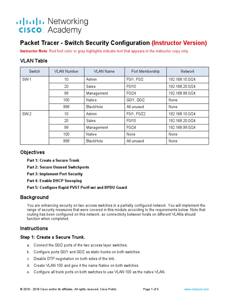 11 6 1 Packet Tracer Switch Security Configuration Ilm Pdf
