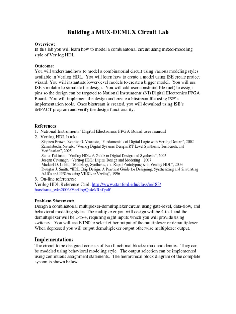 Building A MUX-DEMUX Circuit Lab: Overview | Download Free PDF | Hardware Description Language ...