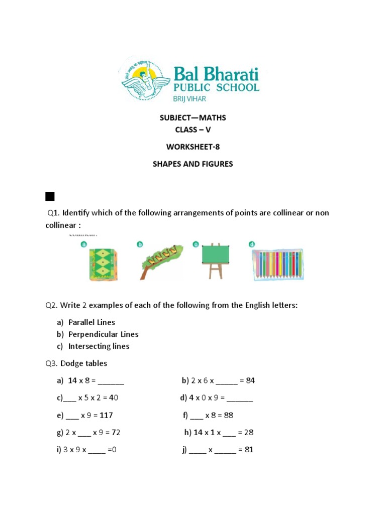 Subject-Maths Class - V Worksheet-8 Shapes and Figures | PDF