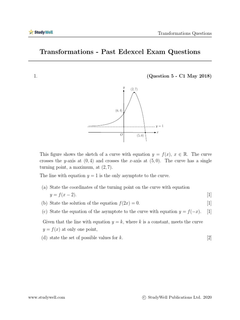 Edexcel A-Level Maths Transformations | PDF | Cartesian Coordinate ...