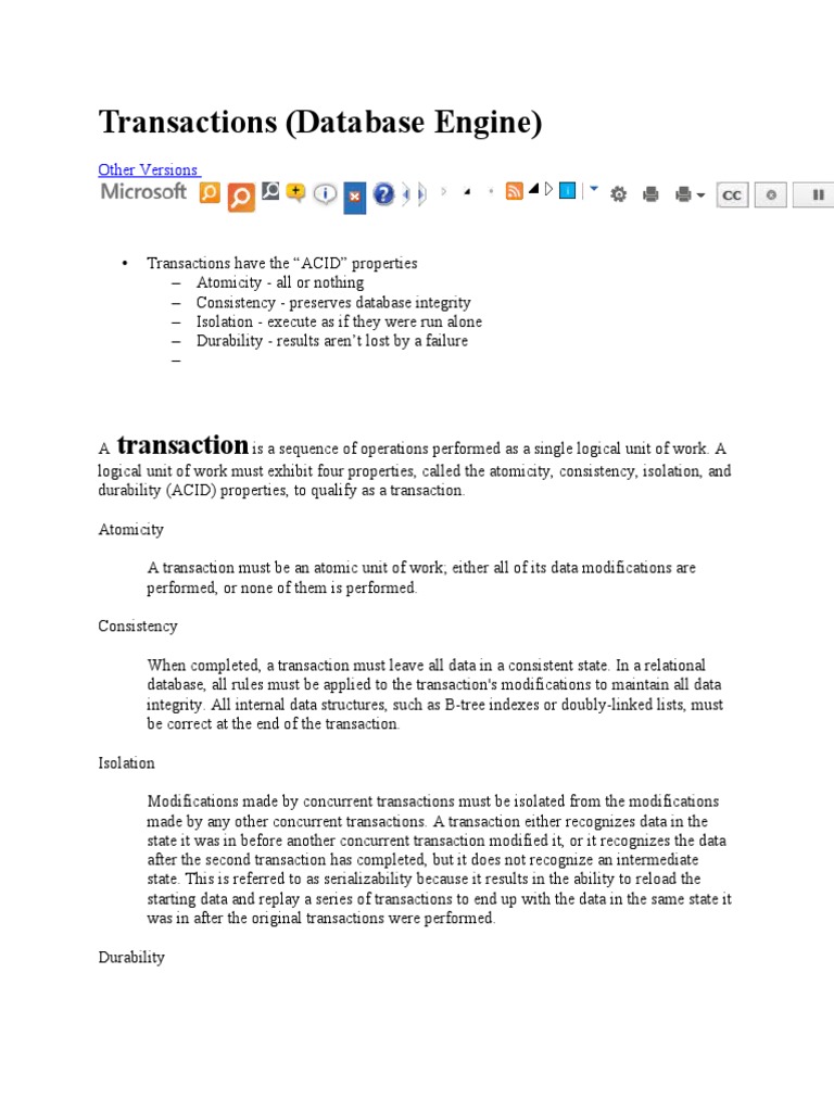 Transactions (Database Engine) : Transaction | PDF | Database Transaction | Databases