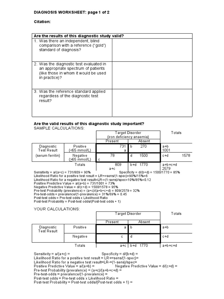 Diagnosis Worksheet: Page 1 of 2 Citation | PDF | Statistical Data ...