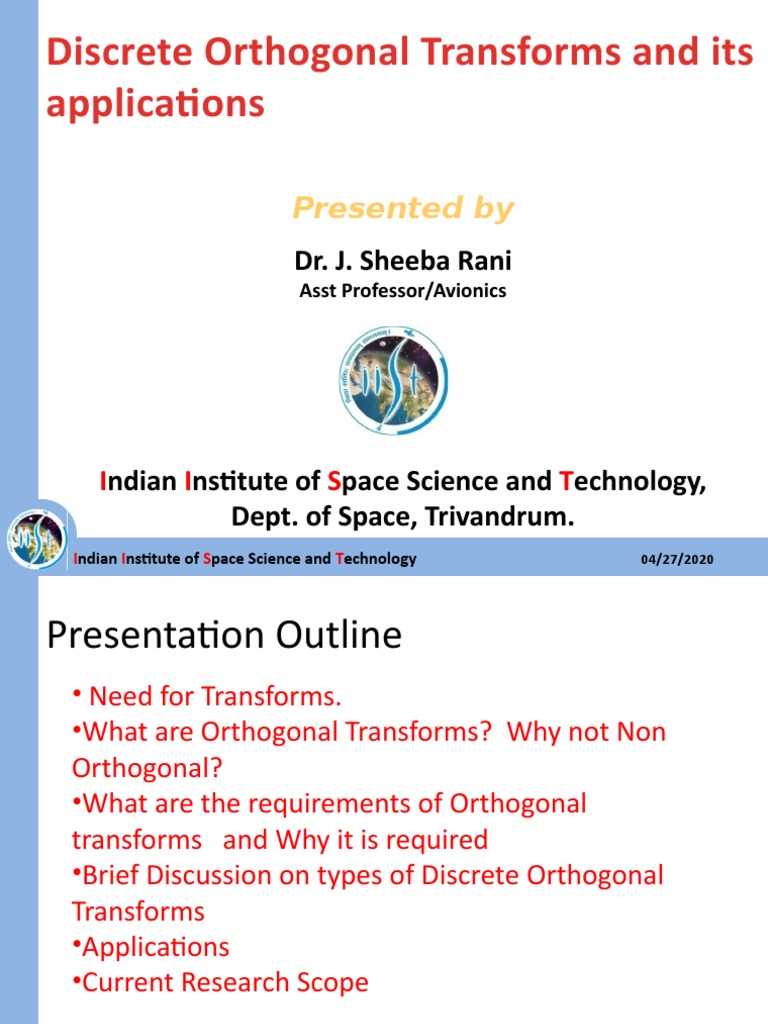 Discrete Orthogonal Transforms and Its Applications: Dr. J. Sheeba Rani | Download Free PDF ...