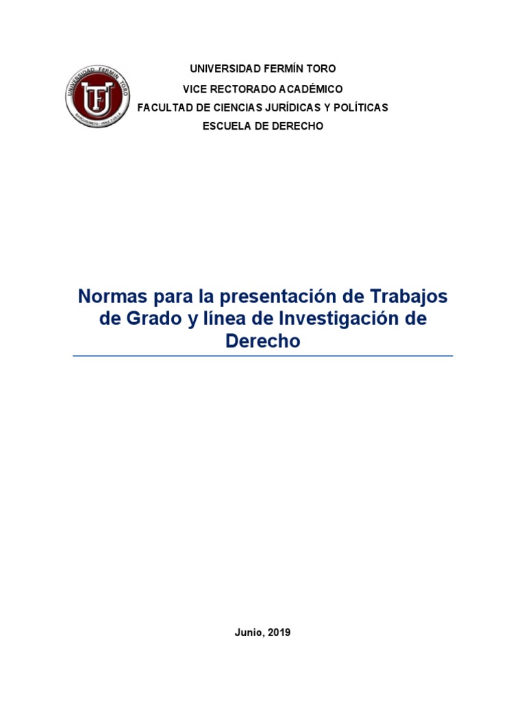 Normas para La Presentacion de Trabajos de La Universidad y Lines de Investigacion de Derecho ...
