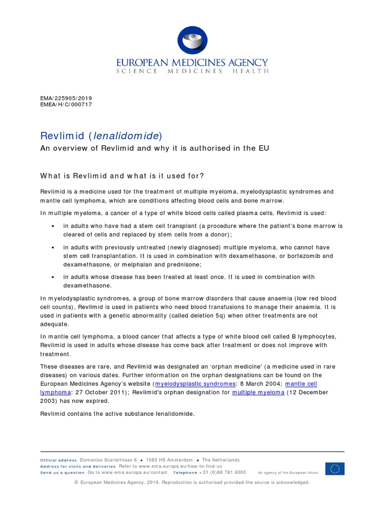 Revlimid Epar Medicine Overview - en PDF | PDF | Multiple Myeloma | Rtt