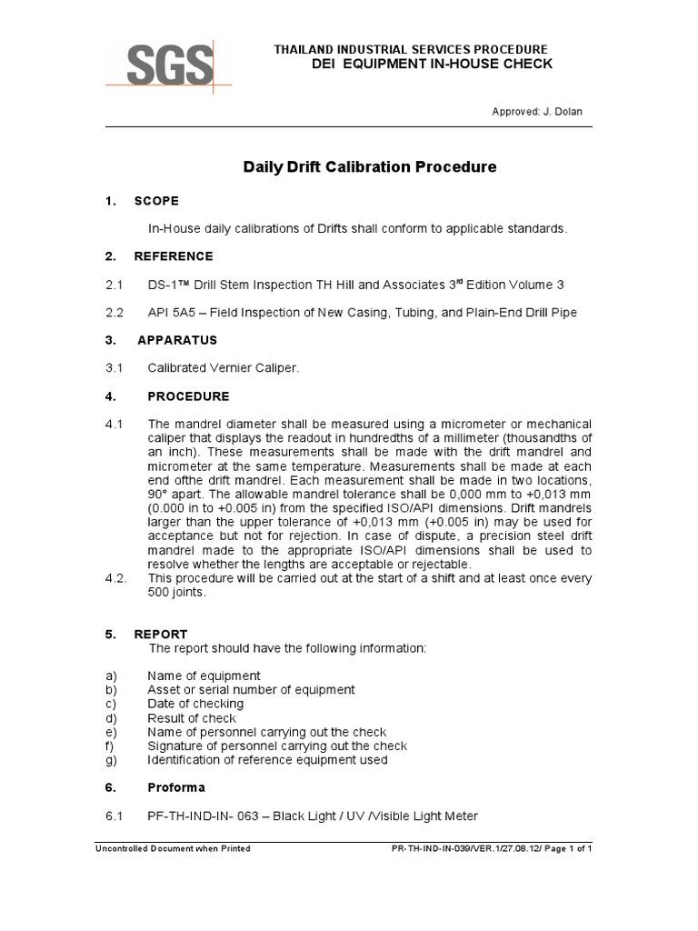 Daily Drift Calibration Procedure: 1. Scope | PDF