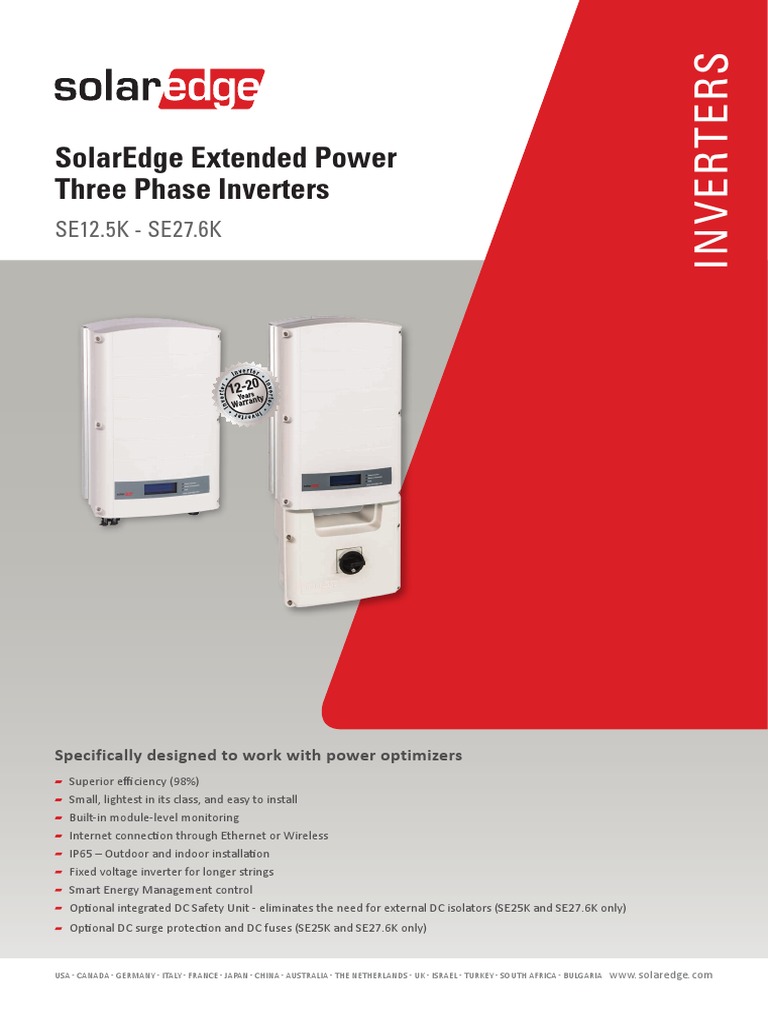 Solaredge Extended Power Three Phase Inverters: Se12.5K - Se27.6K | PDF ...