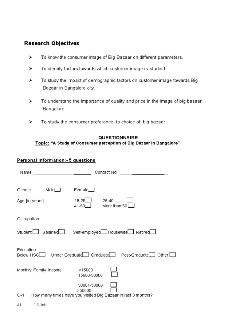 Research Objectives: Questionnaire Topic | Download Free PDF ...
