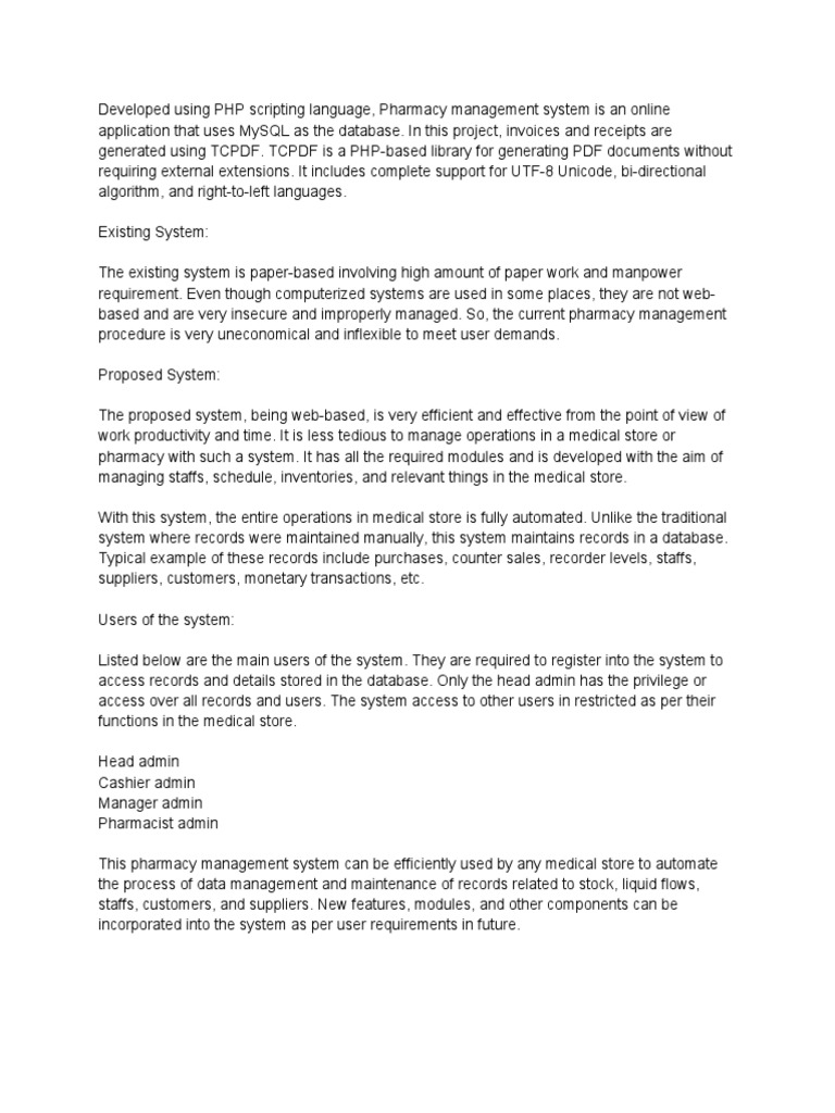 Pharmacy Management System | PDF