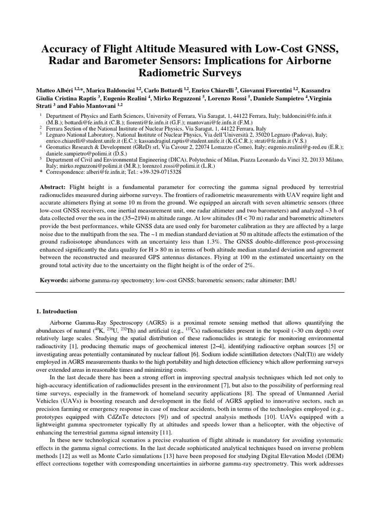 Accuracy of Flight Altitude Measured With Low-Cost GNSS, Radar and ...