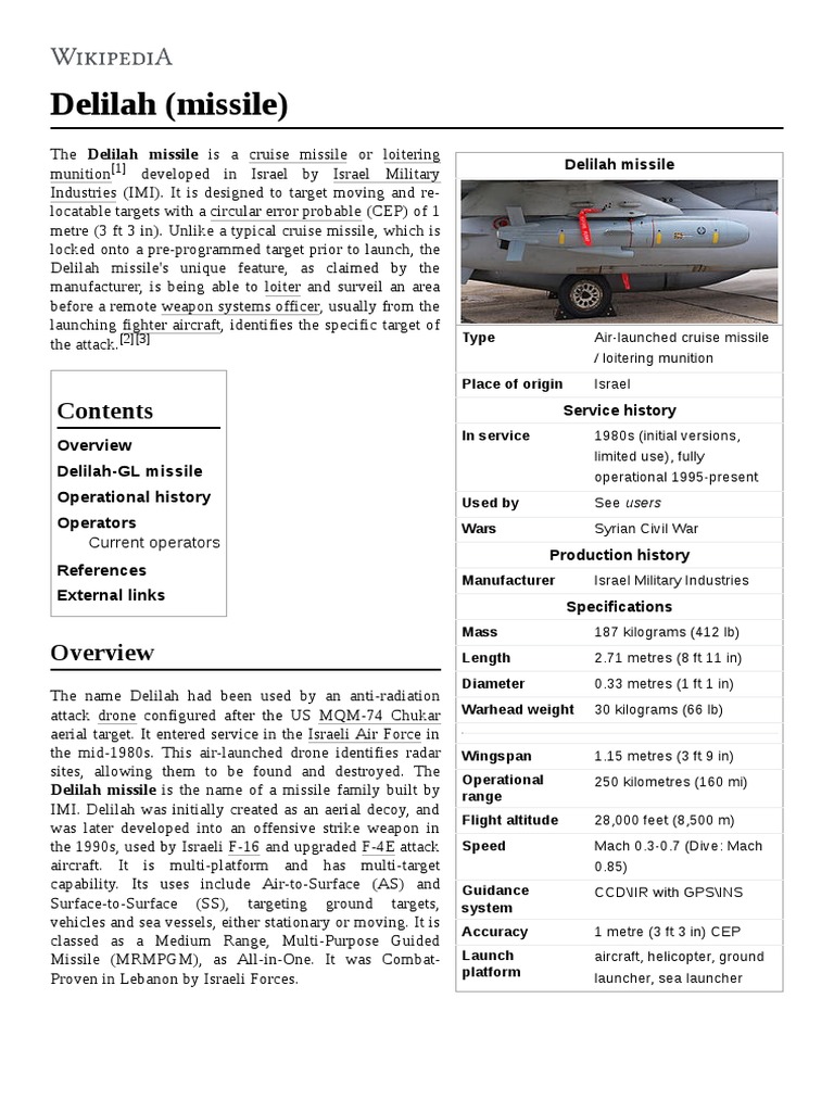 Delilah (Missile) : Delilah-GL Missile Operational History Operators References External Links ...