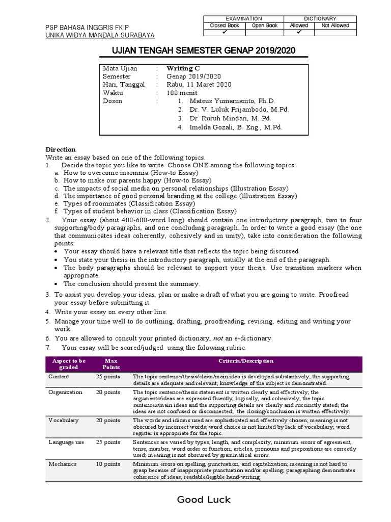 PSP BAHASA INGGRIS FKIP UNIKA WIDYA MANDALA SURABAYA | PDF | Word | Essays