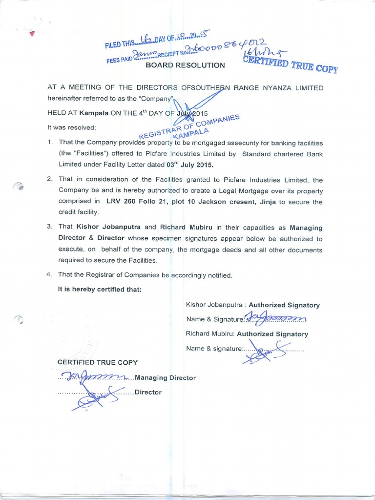 2015 Registered Board Resolution | PDF