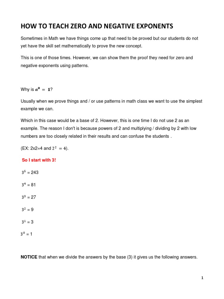 Zero and Negative Exponents | PDF | Exponentiation | Numbers