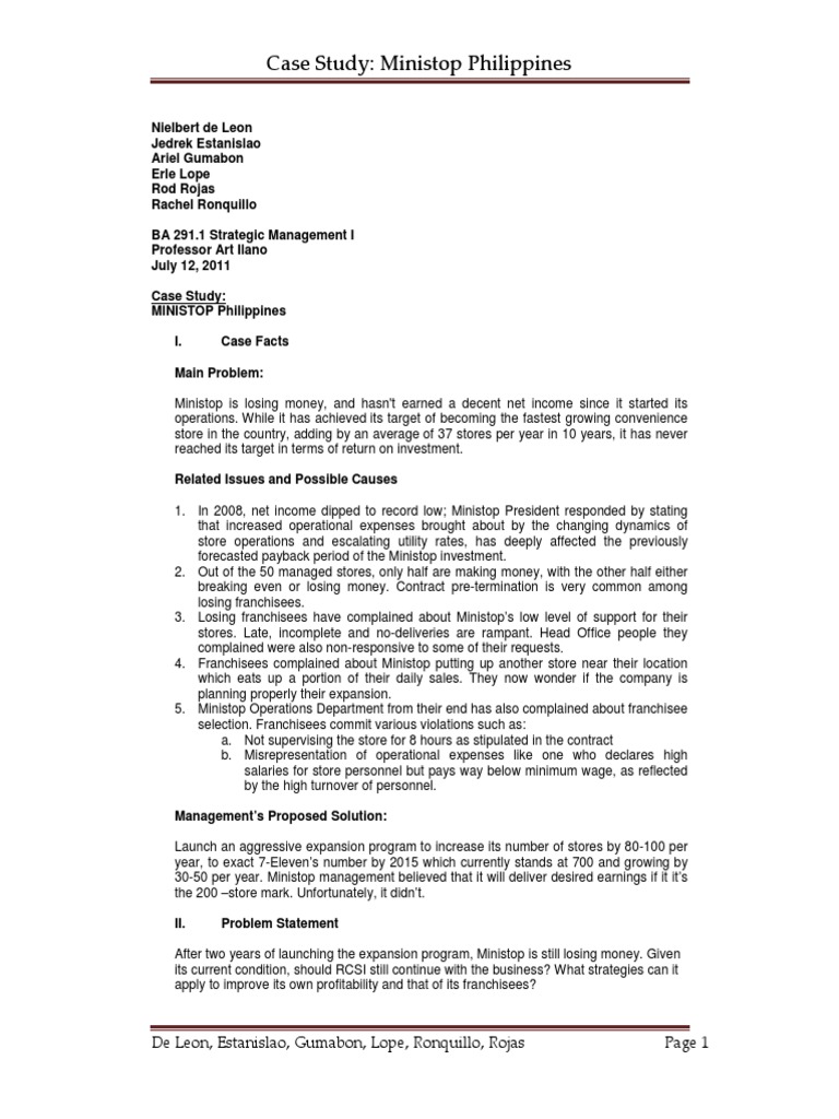 BA291 1 Ministop Case Study PDF | PDF | Franchising | Convenience Store