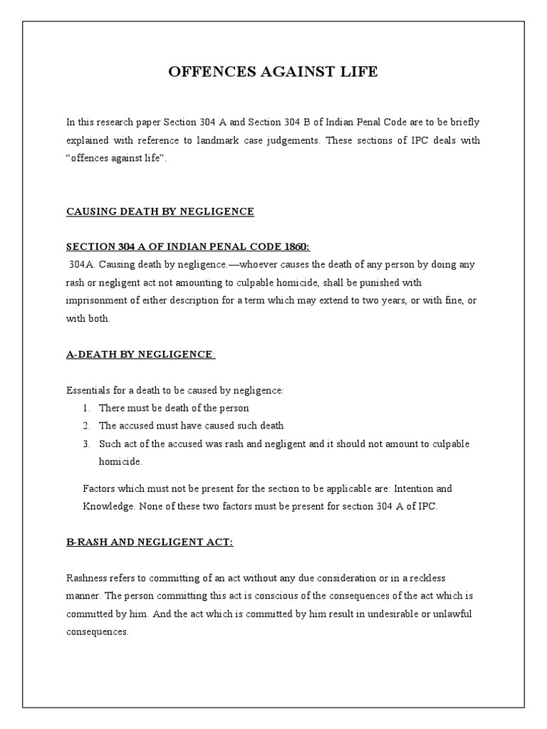 Offences Against Life | PDF | Negligence | Misconduct