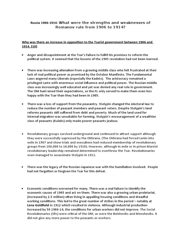 Russia 1906-1914 Revision Guide | PDF | Nicholas Ii Of Russia | Russian ...