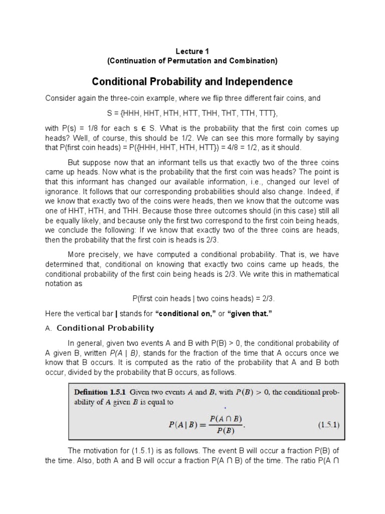 Conditional Probability and Independence: (Continuation of Permutation ...