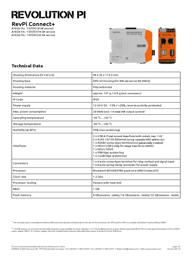 Datasheet RevPi Connect-All PDF | PDF | Power Supply | Usb