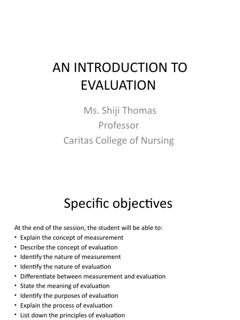 An Introduction To Evaluation: Ms. Shiji Thomas Professor Caritas ...