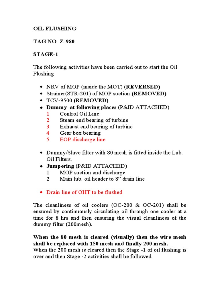 Oil Flushing Stage 1 | PDF
