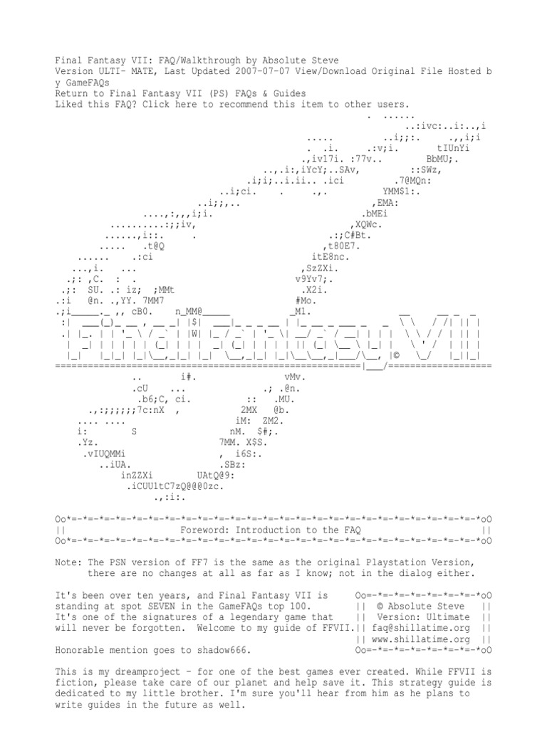 FF7 Strategy Guide | PDF | Leisure