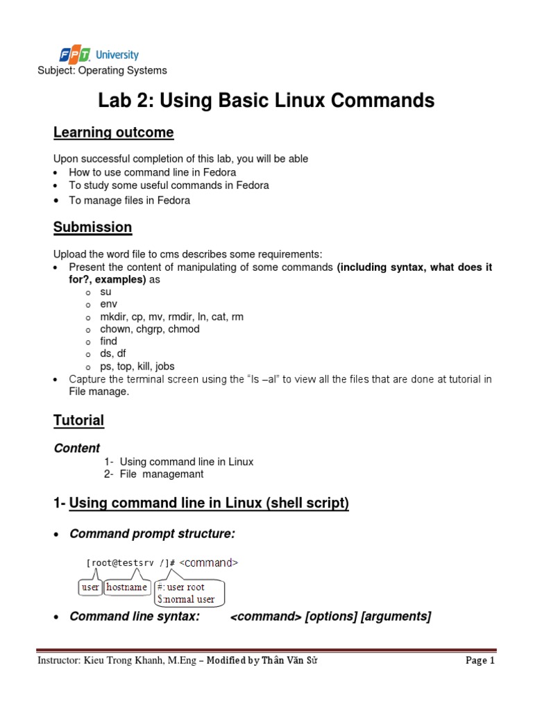 Lab 2: Using Basic Linux Commands: Learning Outcome | Download Free PDF | Zip (File Format ...