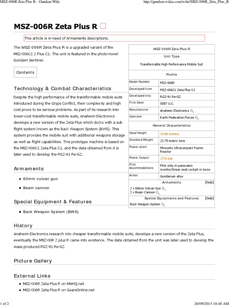 MSZ-006R Zeta Plus R - Gundam Wiki | Download Free PDF | Military ...
