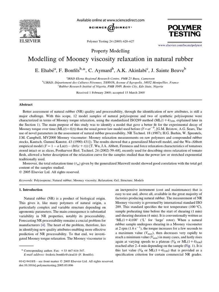 Modelling of Mooney Viscosity Relaxation in Natural Rubber | PDF ...
