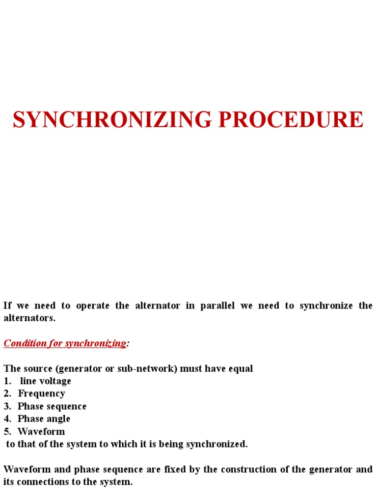 Three Dark Lamp Synchronization Method | PDF | Components | Electrical ...