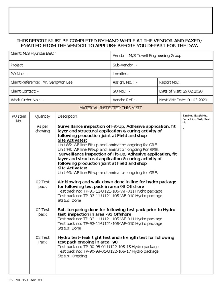 Flash Inspection Report 29.02.2020 F-HSSJV-V-395 | PDF | Lamination ...