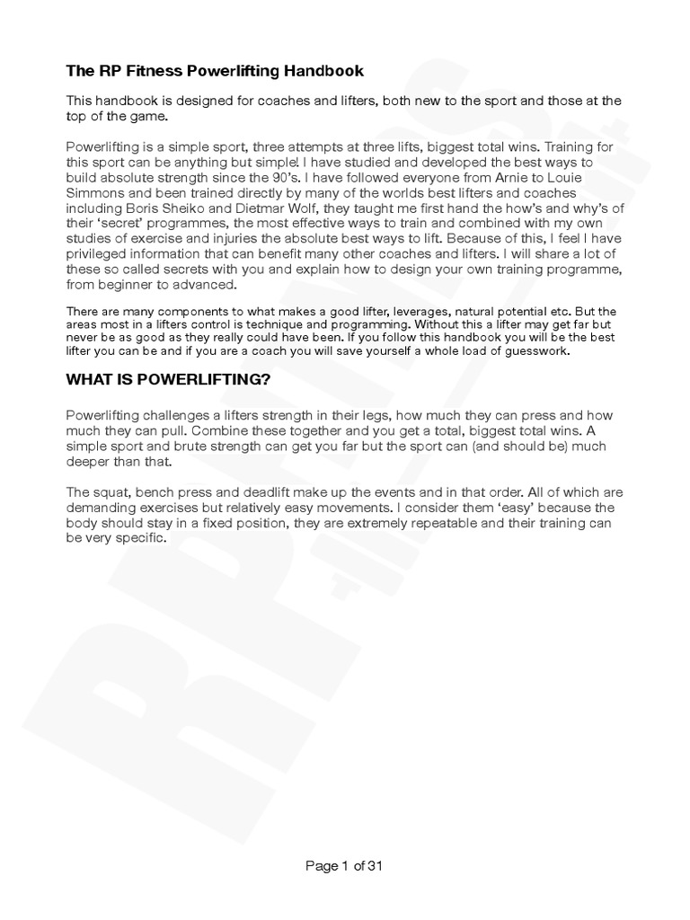 The RP Fitness Powerlifting Handbook | PDF | Foot | Physical Exercise