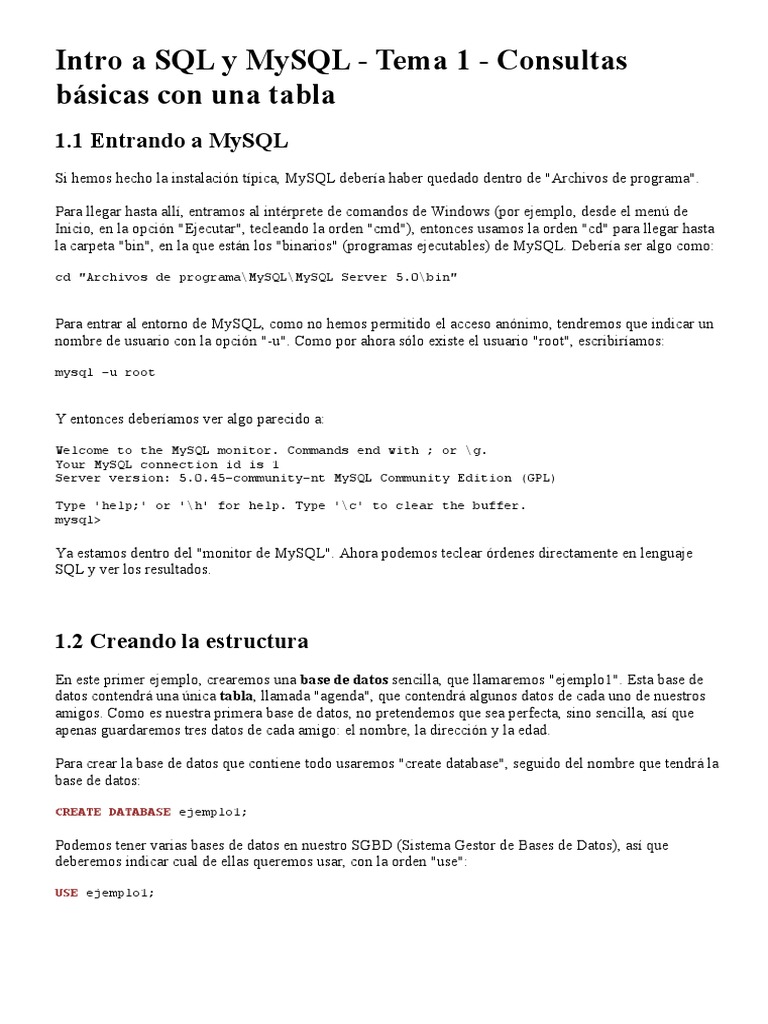 Intro A SQL y MySQL | PDF | Mi sql | Bases de datos