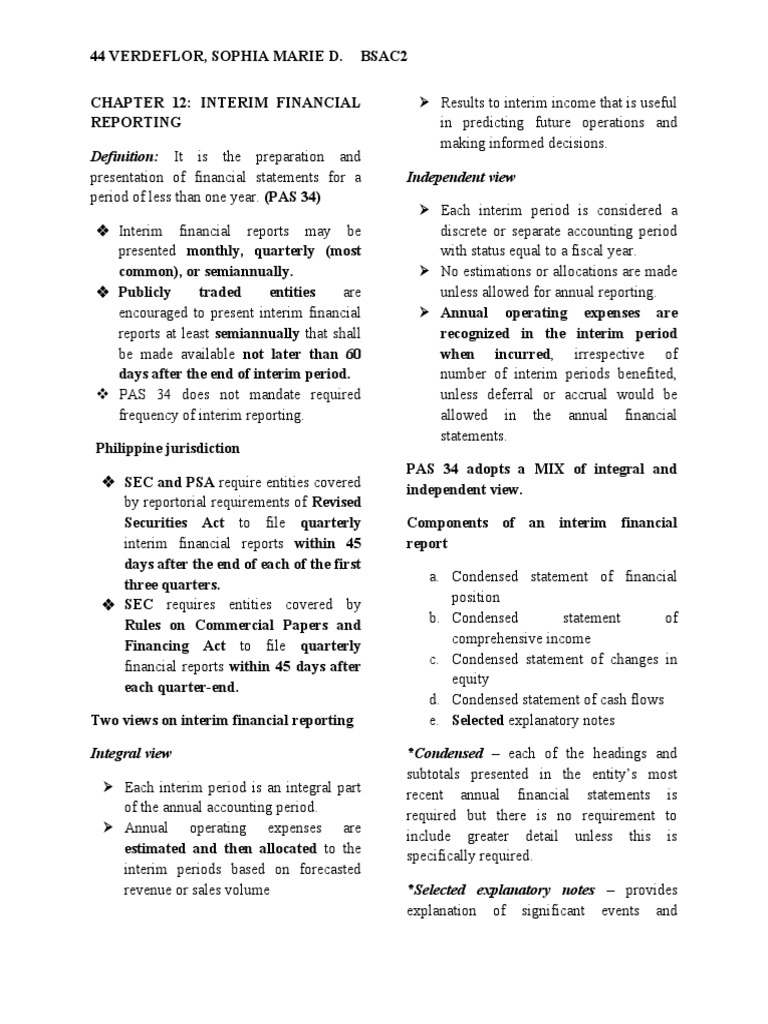 Interim Financial Reporting & Operating Segment - OUTLINE | PDF | Financial Statement | Income ...