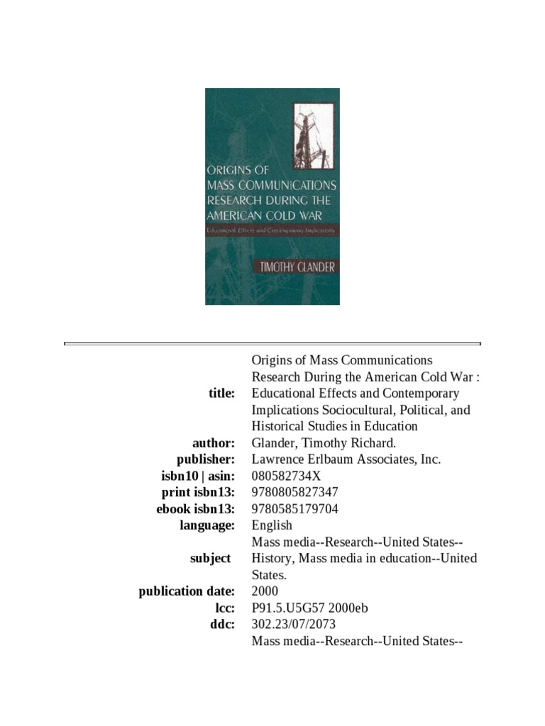 Timothy Richard Glander - Origins of Mass Communications Research ...
