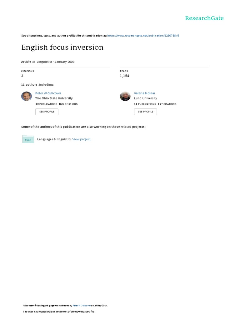 English Focus Inversion: Linguistics January 2008 | PDF | Subject ...