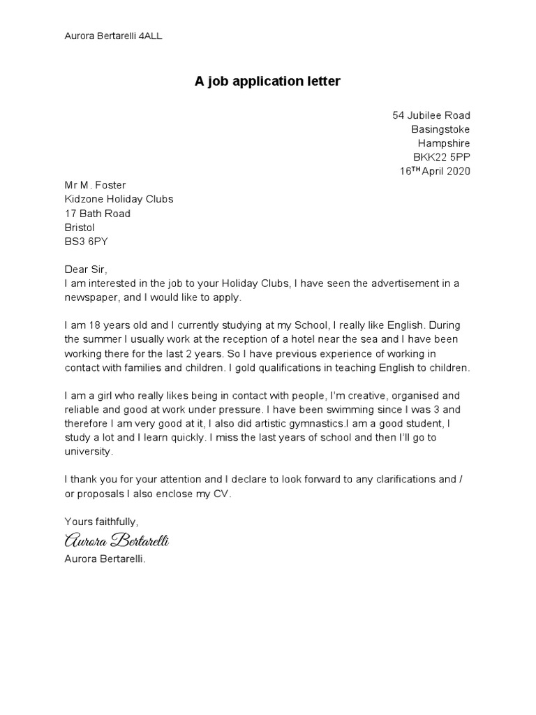 Job Application for Kidzone Holiday Clubs | PDF