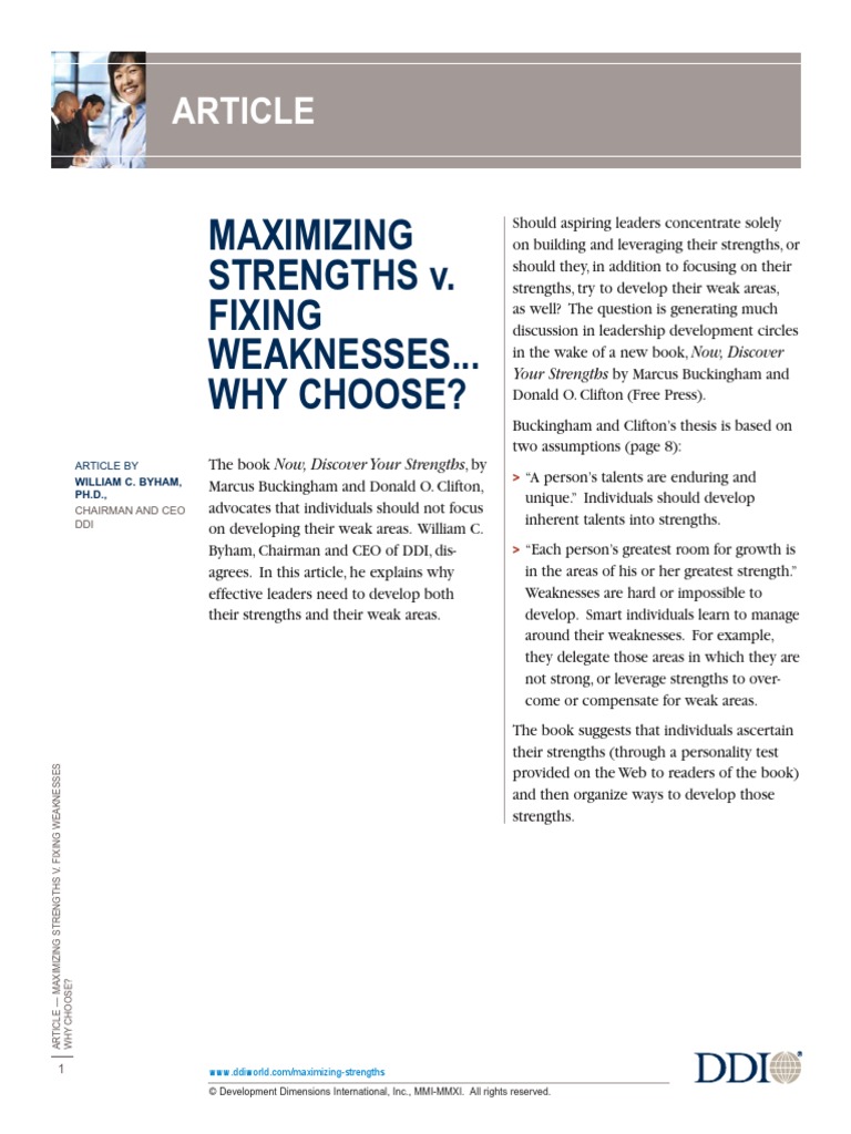 Maximizing Strengths V. Fixing Weaknesses... Why Choose?: Article | PDF ...