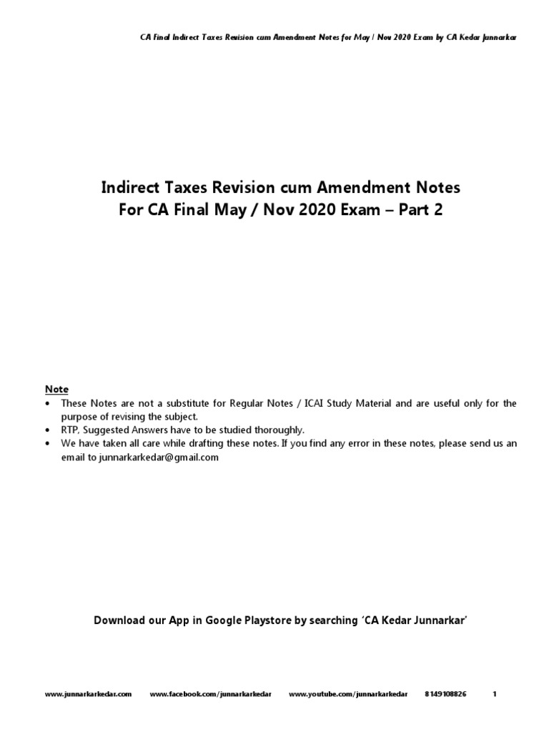 CA Final IDT Revision Notes Part 2 | PDF | Value Added Tax | Warehouse