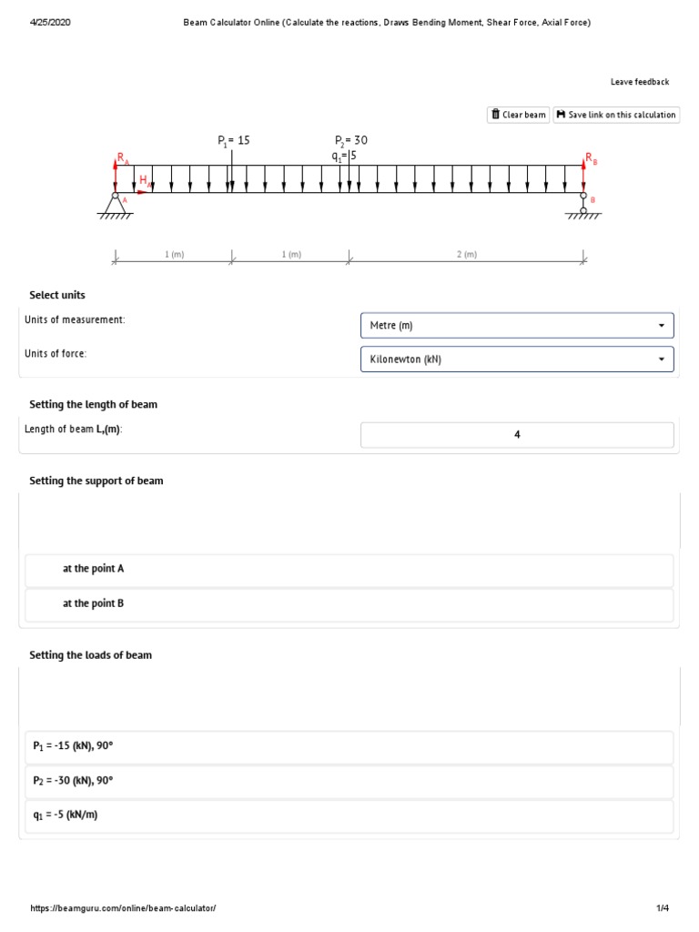 Beam Calculator Online (Calculate The Reactions, Draws Bending Moment ...