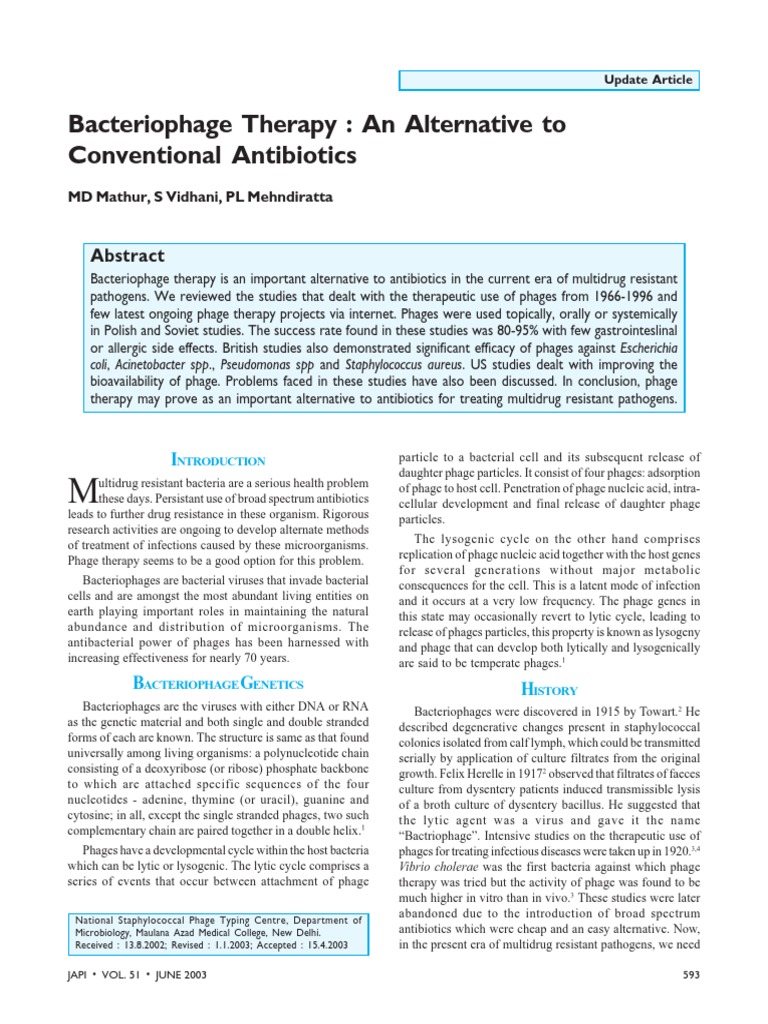 Bacteriophage Therapy: An Alternative To Conventional Antibiotics | PDF | Bacteriophage | Infection