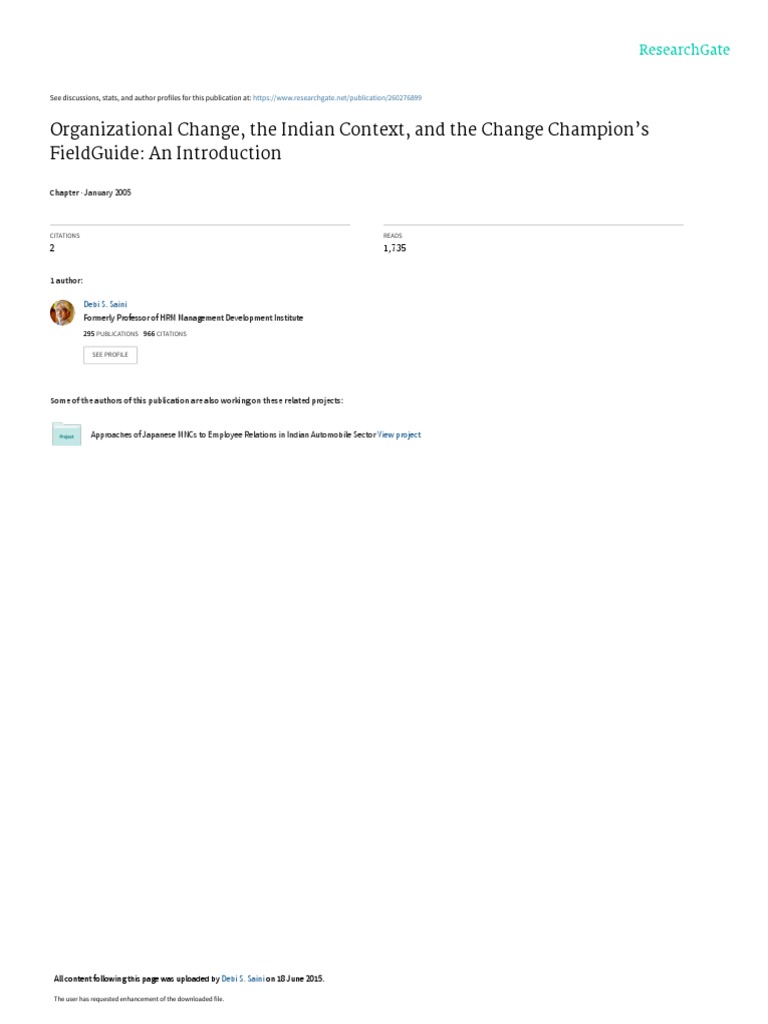 Organizational Change, The Indian Context, and The Change Champion'S ...