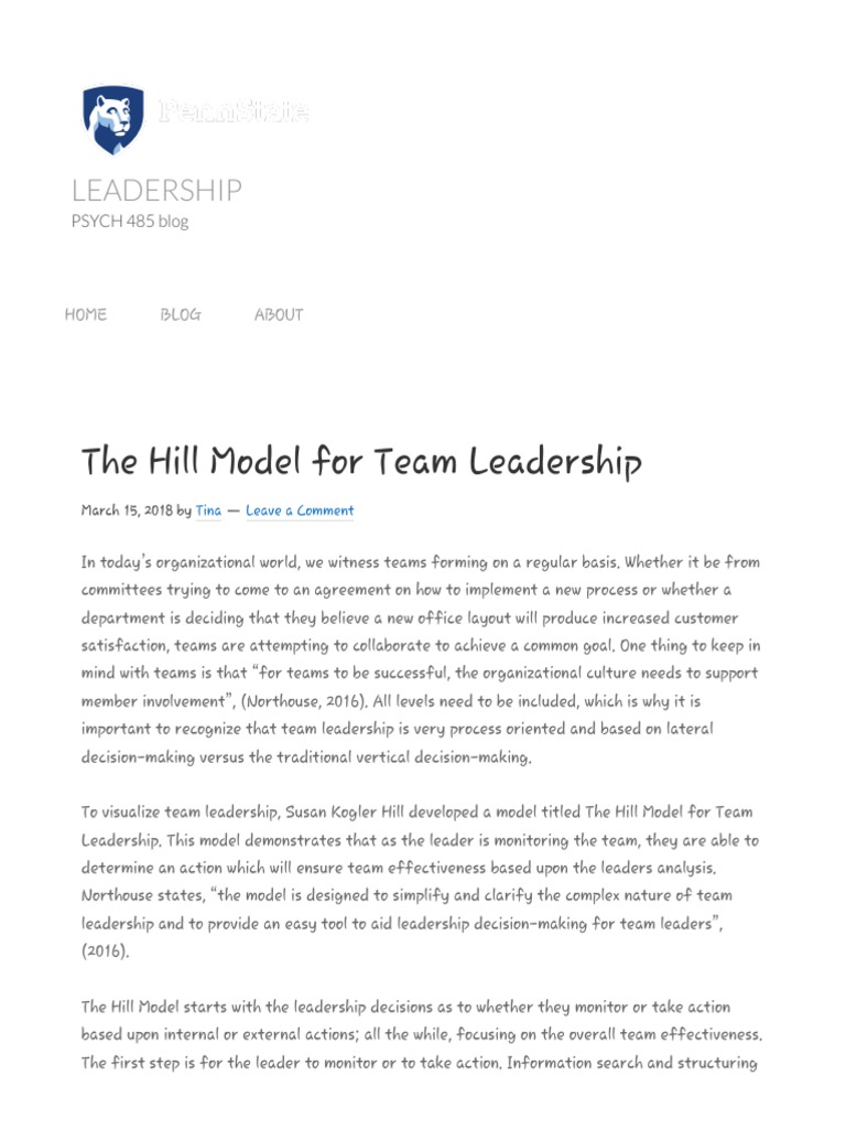 The Hill Model For Team Leadership | PDF | Leadership | Decision Making