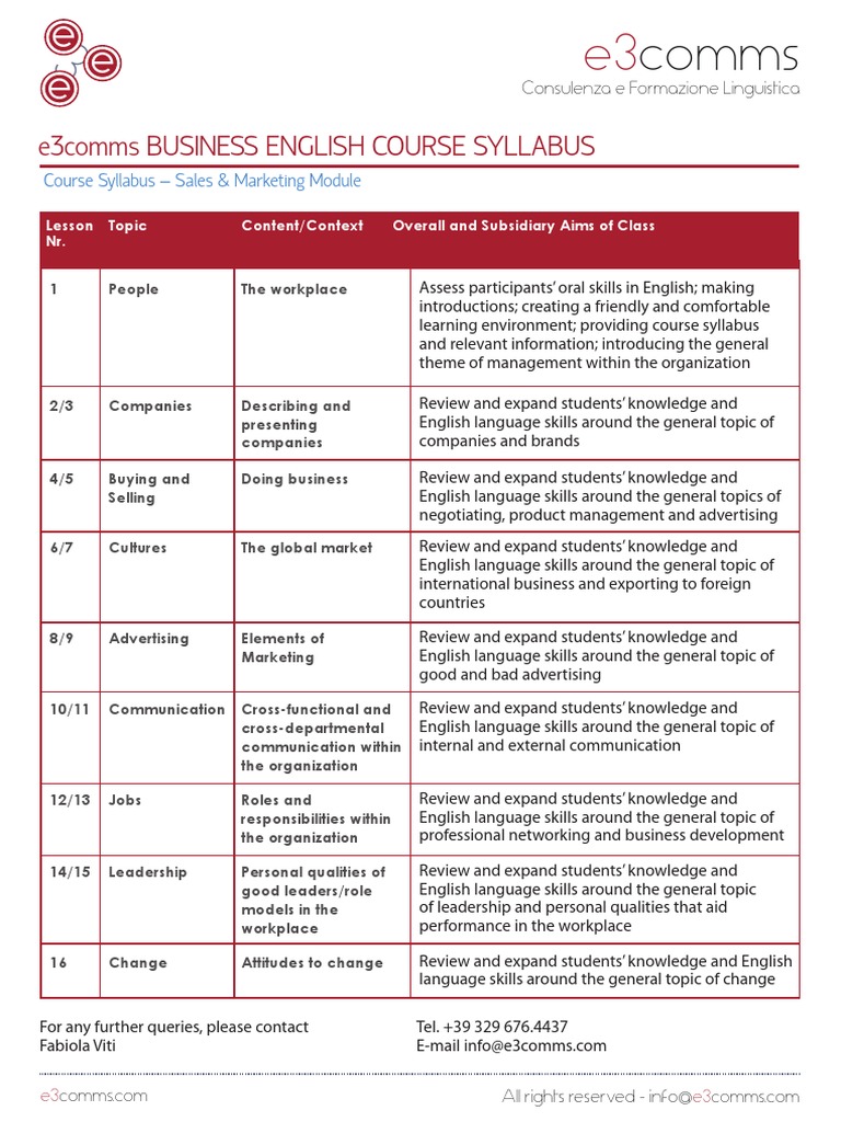 Comms: E3Comms Business English Course Syllabus | PDF | Advertising ...